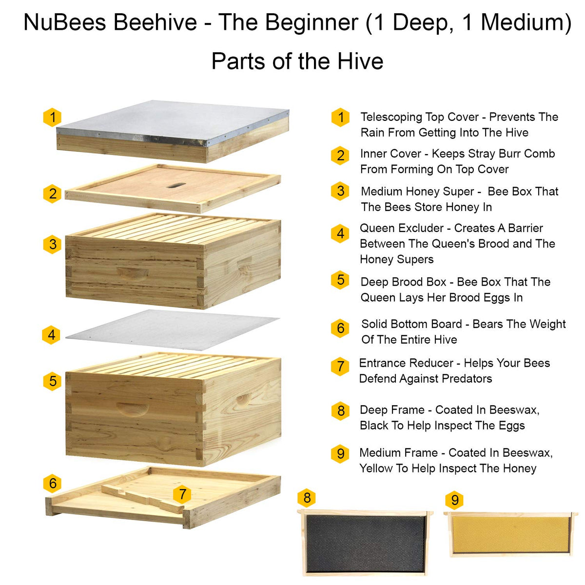 NuBee 8-Frame Beehive Kit – Unassembled (2 Deep + 1 Medium) – Galena Farms