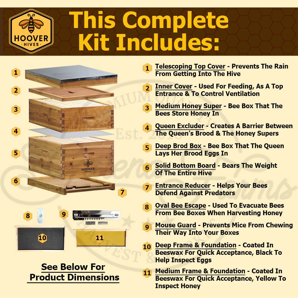 Hoover Hives 8 Frame Full Beehive - 1 Deep & 1 Medium Bee Box – Galena ...